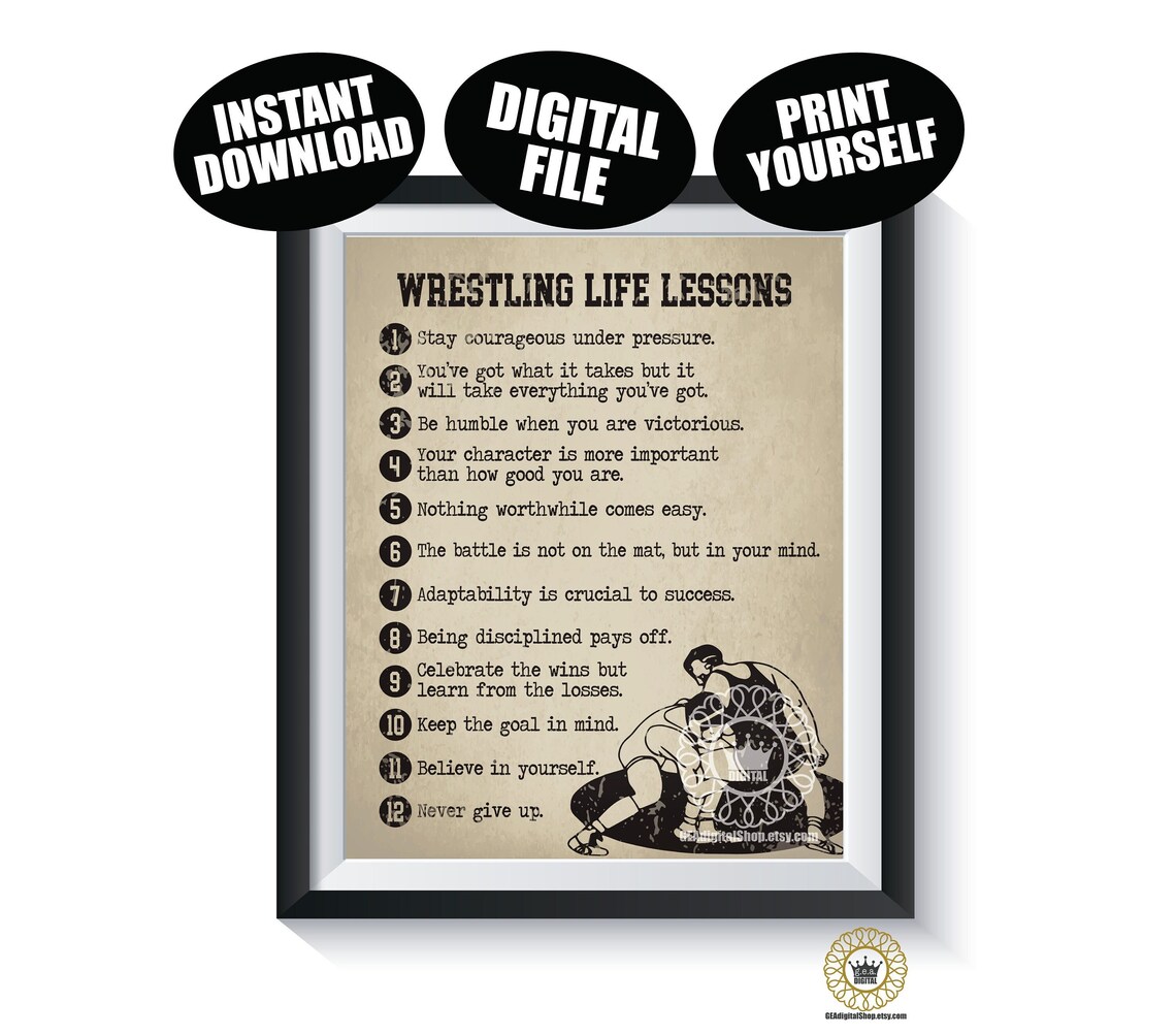 Wrestling Life Lessons DIGITAL FILE Motivational Sports Poster | Etsy