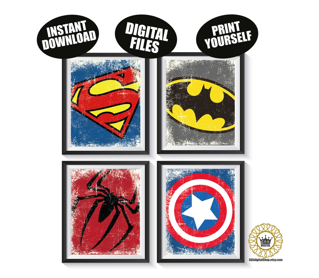 Retro Superhero Logo DIGITAL FILES Qty 4 Distressed Vintage Nursery ...