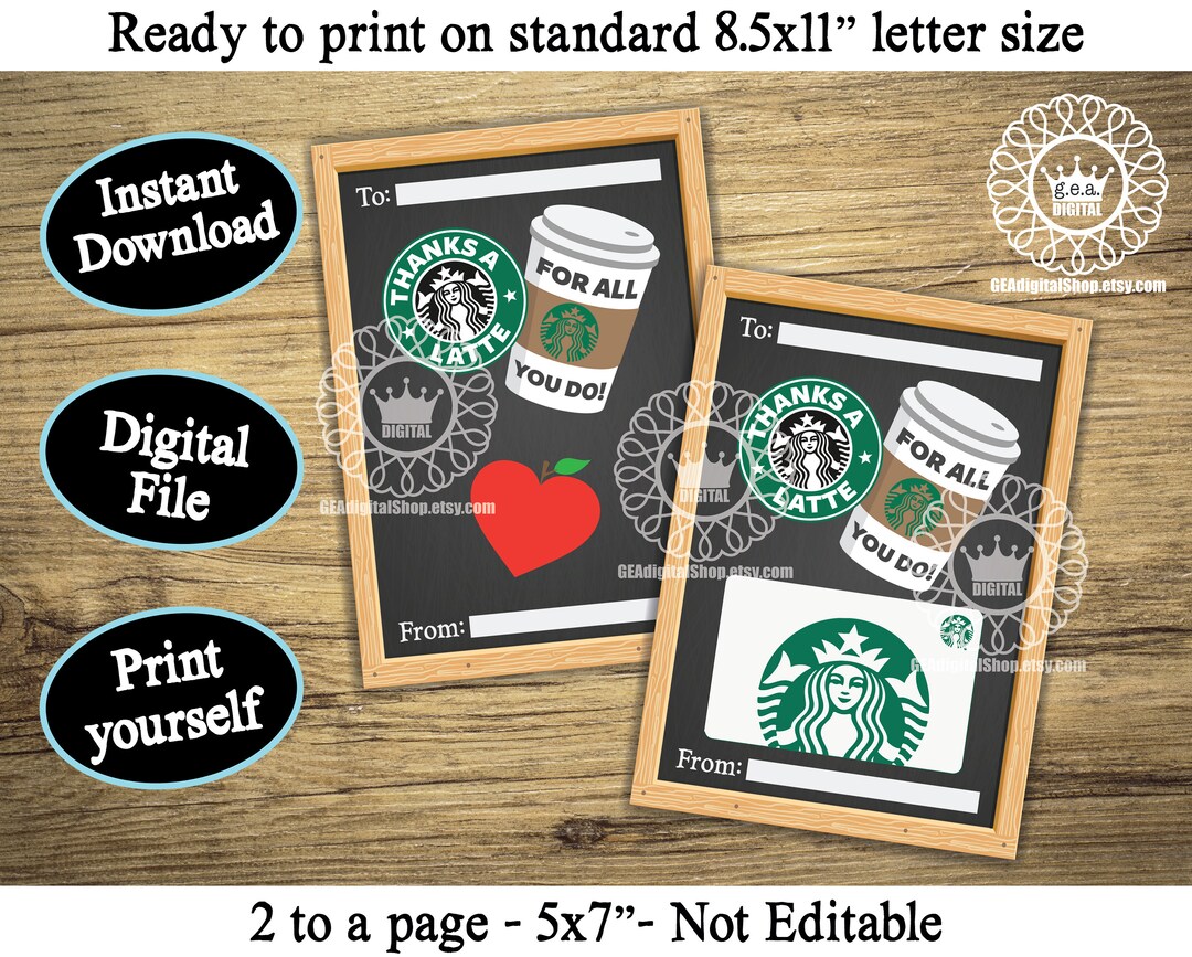 PRINTABLE Teacher Gift Card Holder Appreciation Starbucks Coffee Latte ...
