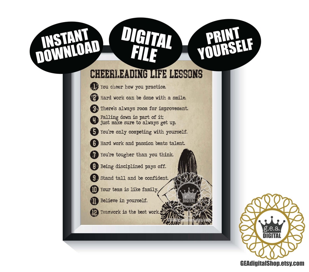 Cheerleading Life Lessons DIGITAL FILE Cheerleader Sports Poster Team ...