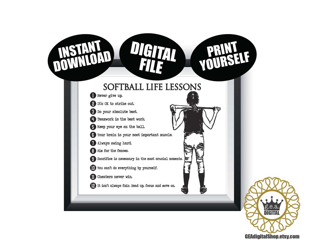 Softball Life Lessons DIGITAL FILES Girls Softball Poster Softball Team ...