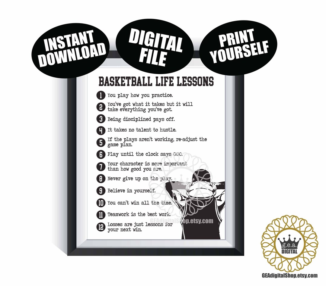 Boys Basketball Life Lessons DIGITAL FILE, Basketball Team Gift ...