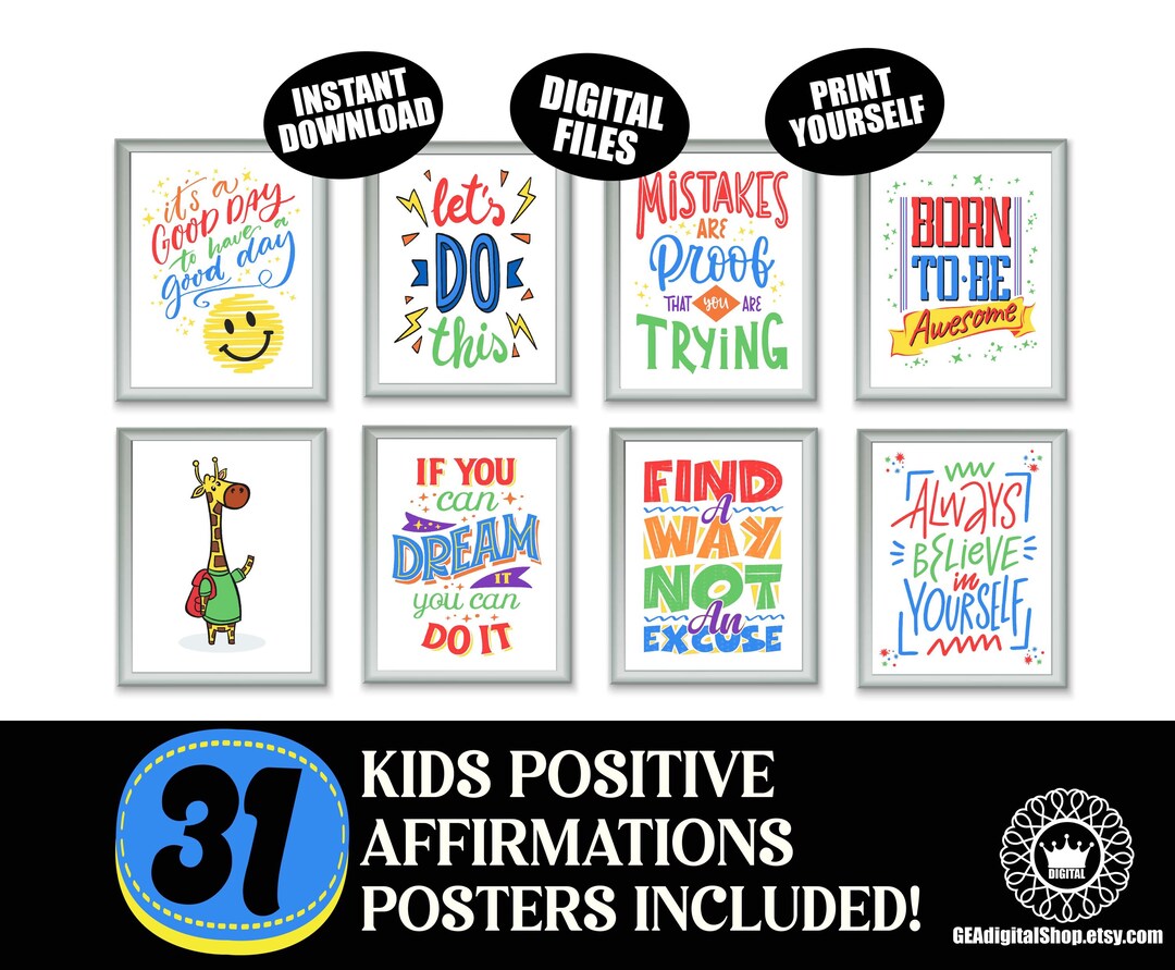 Kids Playroom Art, Classroom Decoration Posters, Set of 31 Positive ...