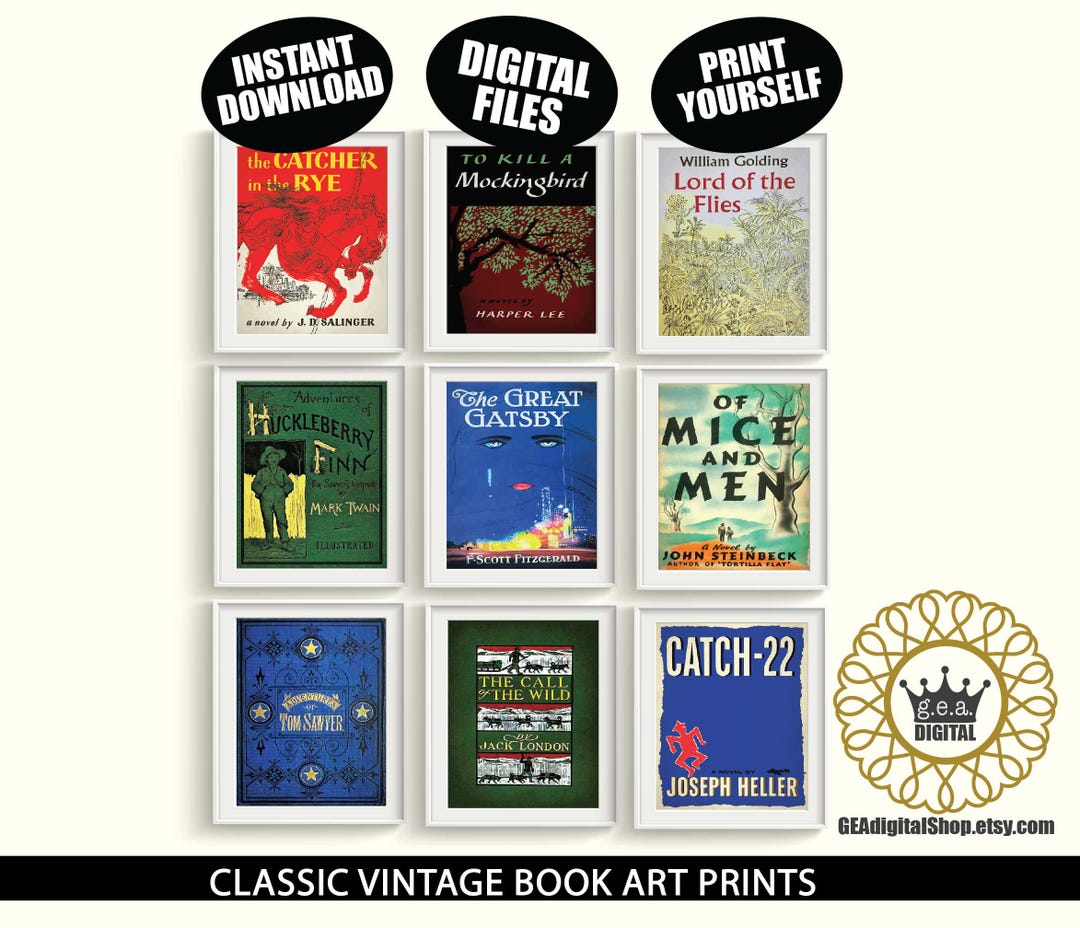Classic Book Cover Art DIGITAL FILES Qty 9 Vintage Book Posters, Book ...