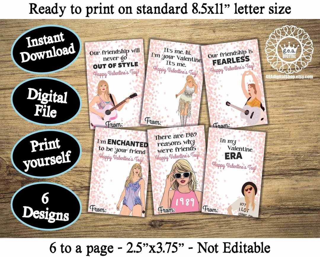 Taylor Swift Valentine Cards DIGITAL FILES Printable School Valentines ...