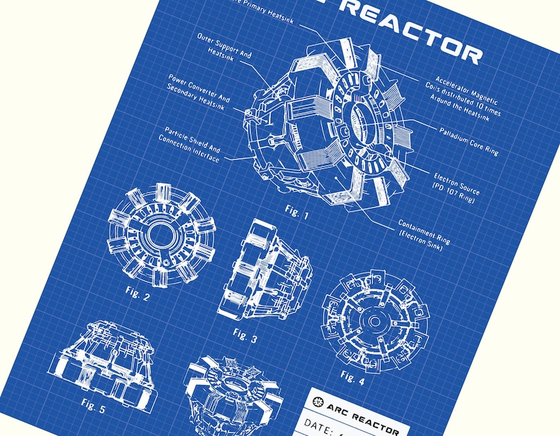 Arc Reactor Blueprint BUNDLE, Arc Reactor Patent Art Prints, Iron Man ...