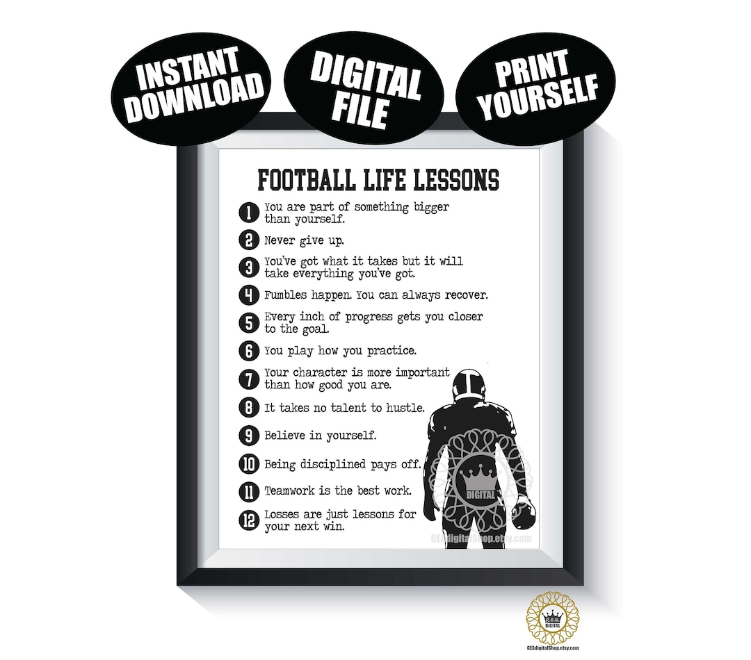 Football Life Lessons DIGITAL FILE Motivational Sports Poster Team Gift ...