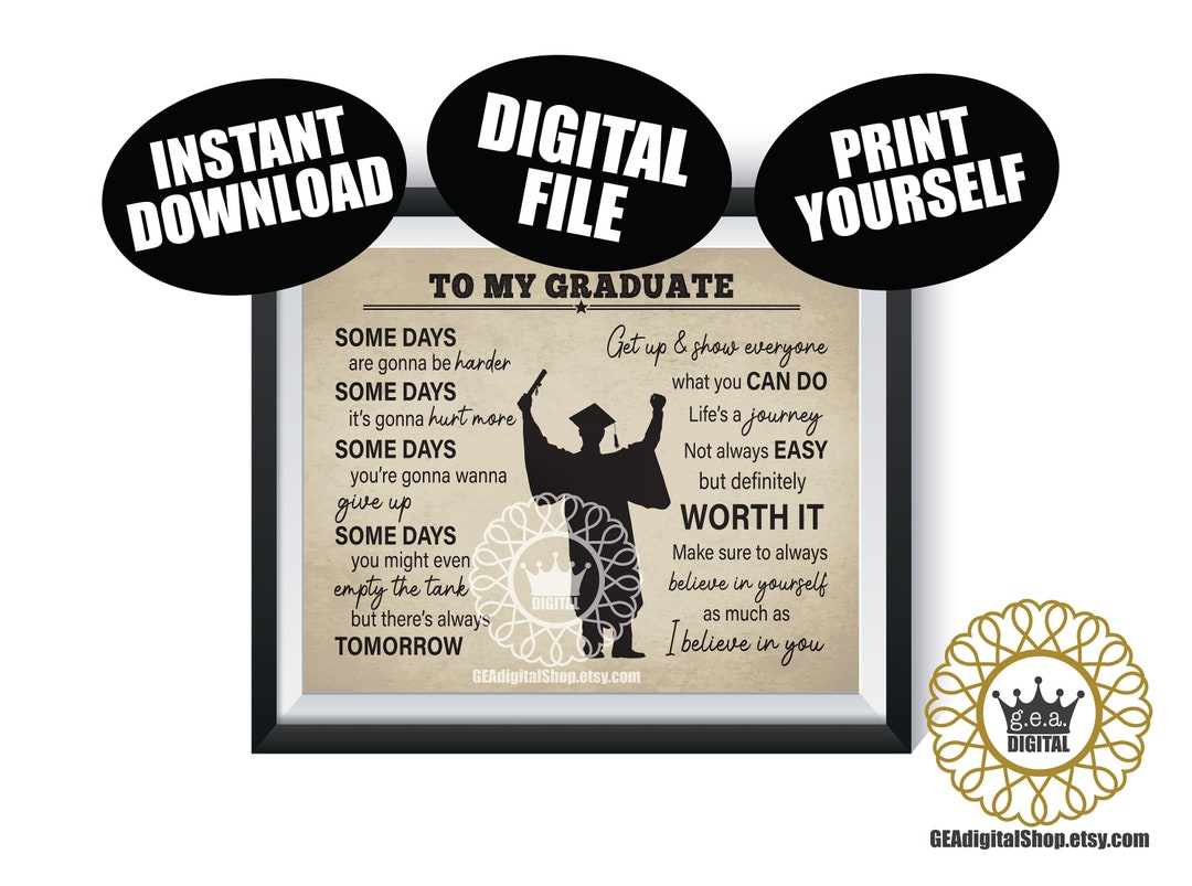 Last Minute Graduation Gift Art Print DIGITAL FILES Graduate High ...