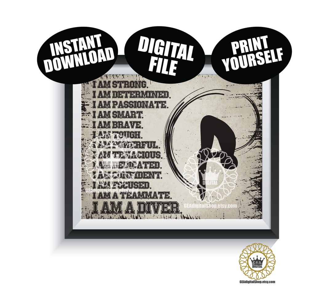 Springboard Diving Art DIGITAL FILE I Am A Diver Sports Poster Diving ...