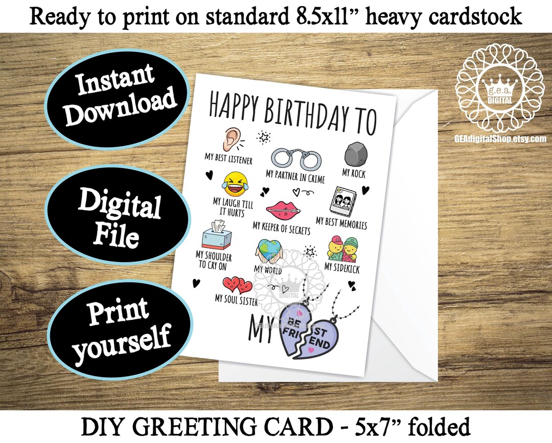 Best Friend Birthday Card PRINTABLE Birthday Card for Bestie, Soul ...