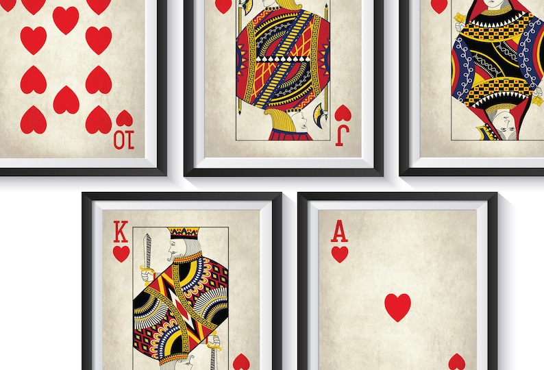 Game Room Decor Playing Cards DIGITAL FILES Qty 5 Poker Room Wall Art ...