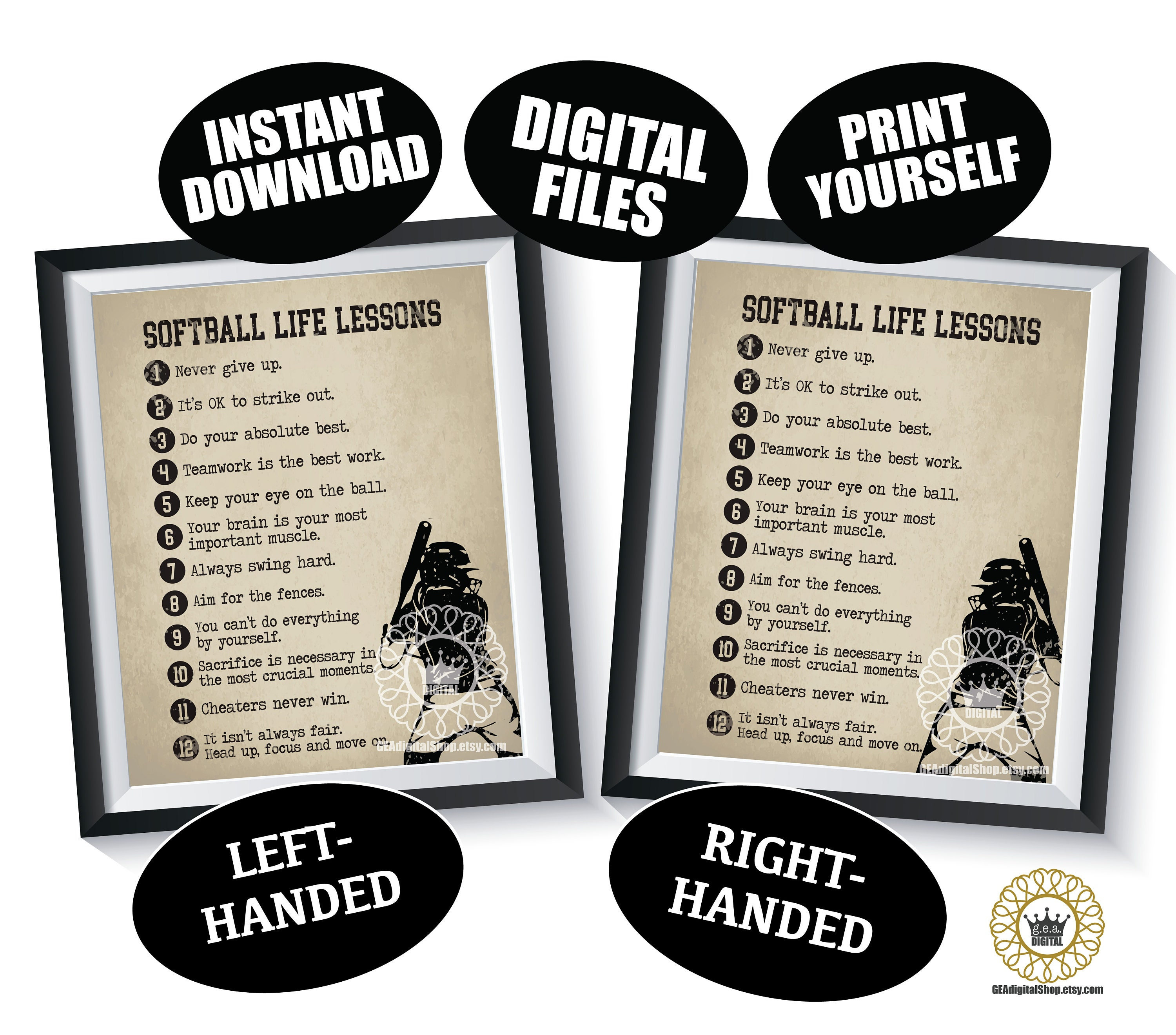 Softball Life Lessons DIGITAL FILES Girl Motivational Sports Poster ...