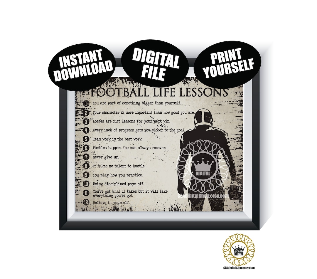 Football Life Lessons DIGITAL FILE Motivational Sports Poster Team Gift ...