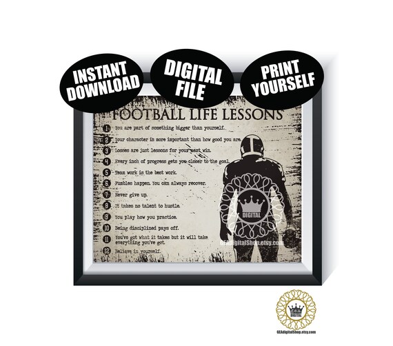 Football Life Lessons DIGITAL FILE Motivational Sports Poster - Etsy