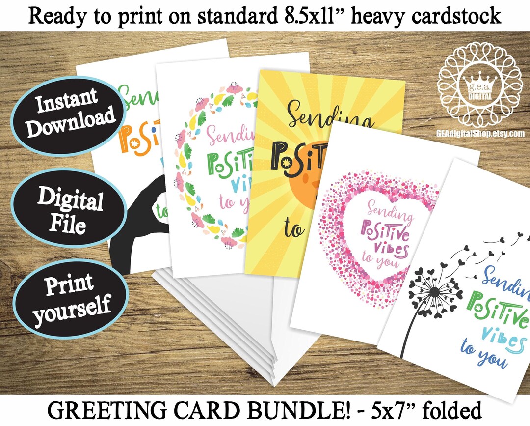 Positive Vibes Greeting Card BUNDLE, Thinking of You Card, Sunshine ...
