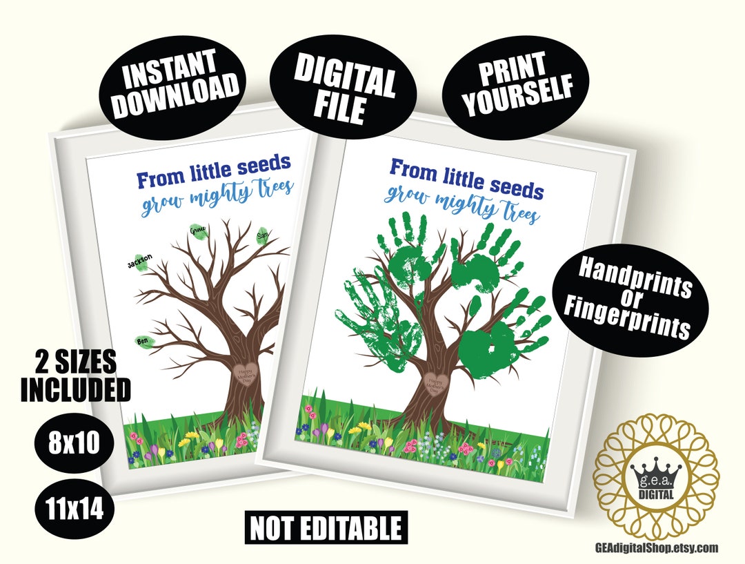 Mother's Day Gift Fingerprint Handprint Tree Kids Classroom School ...