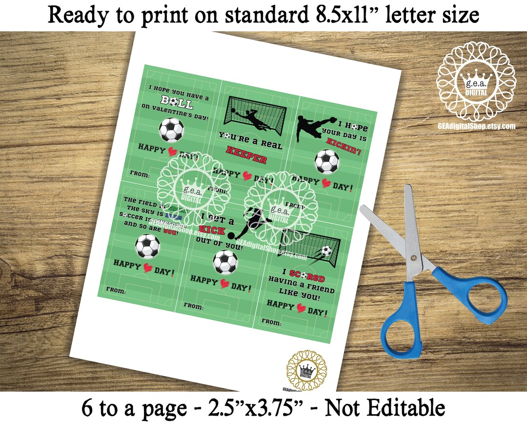 Futbol Valentine Cards DIGITAL FILES Printable Boys Soccer Valentines ...