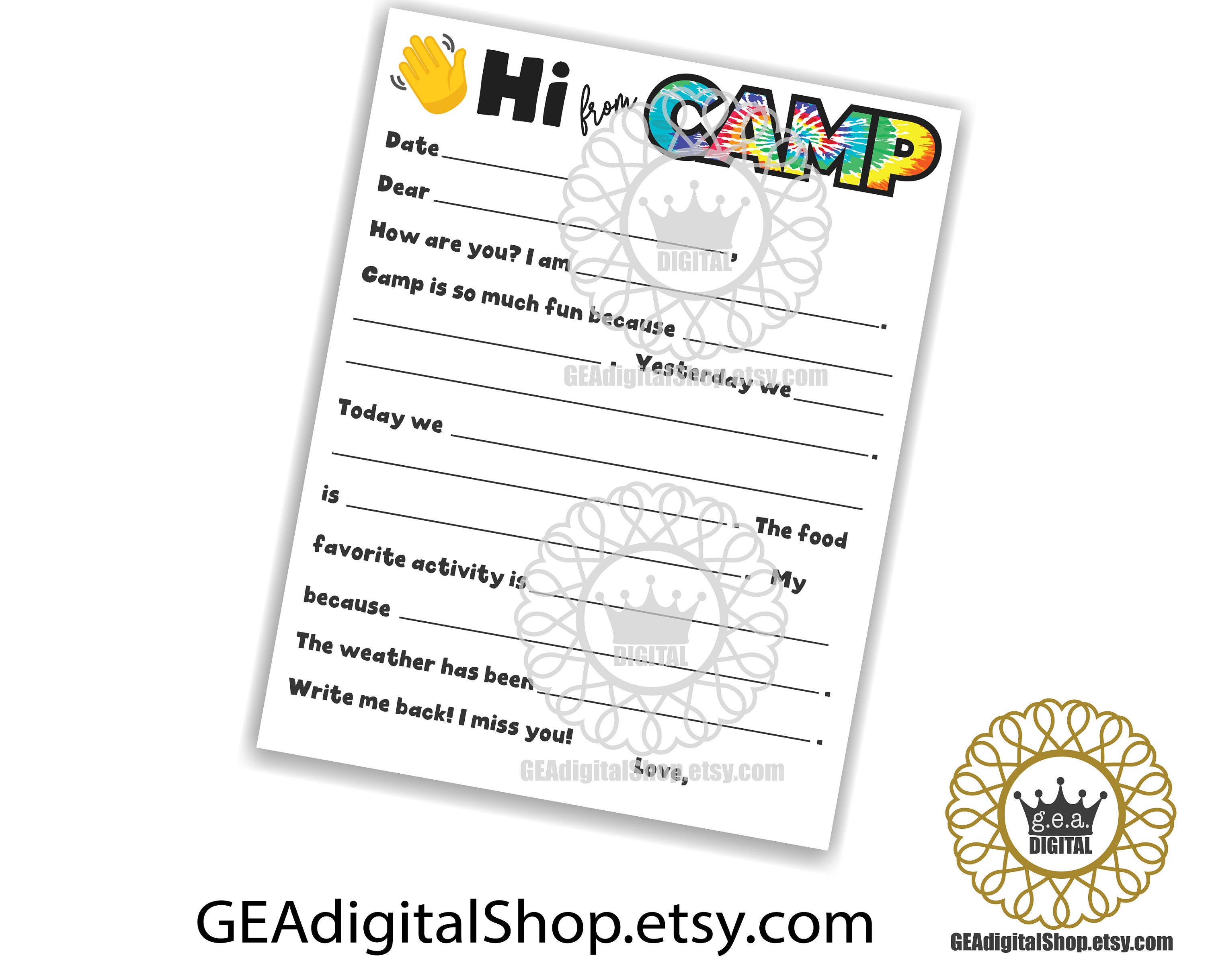DIGITAL Camp Stationery, Tie Dye Camp Letters, Kids Fill in the Blank ...
