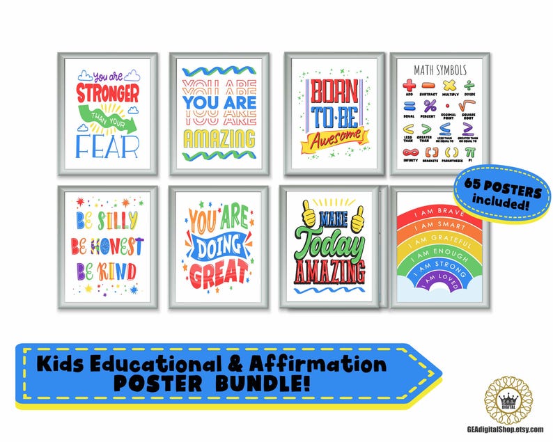 Set of 65 Homeschool Learning Posters, Montessori Kids Educational ...