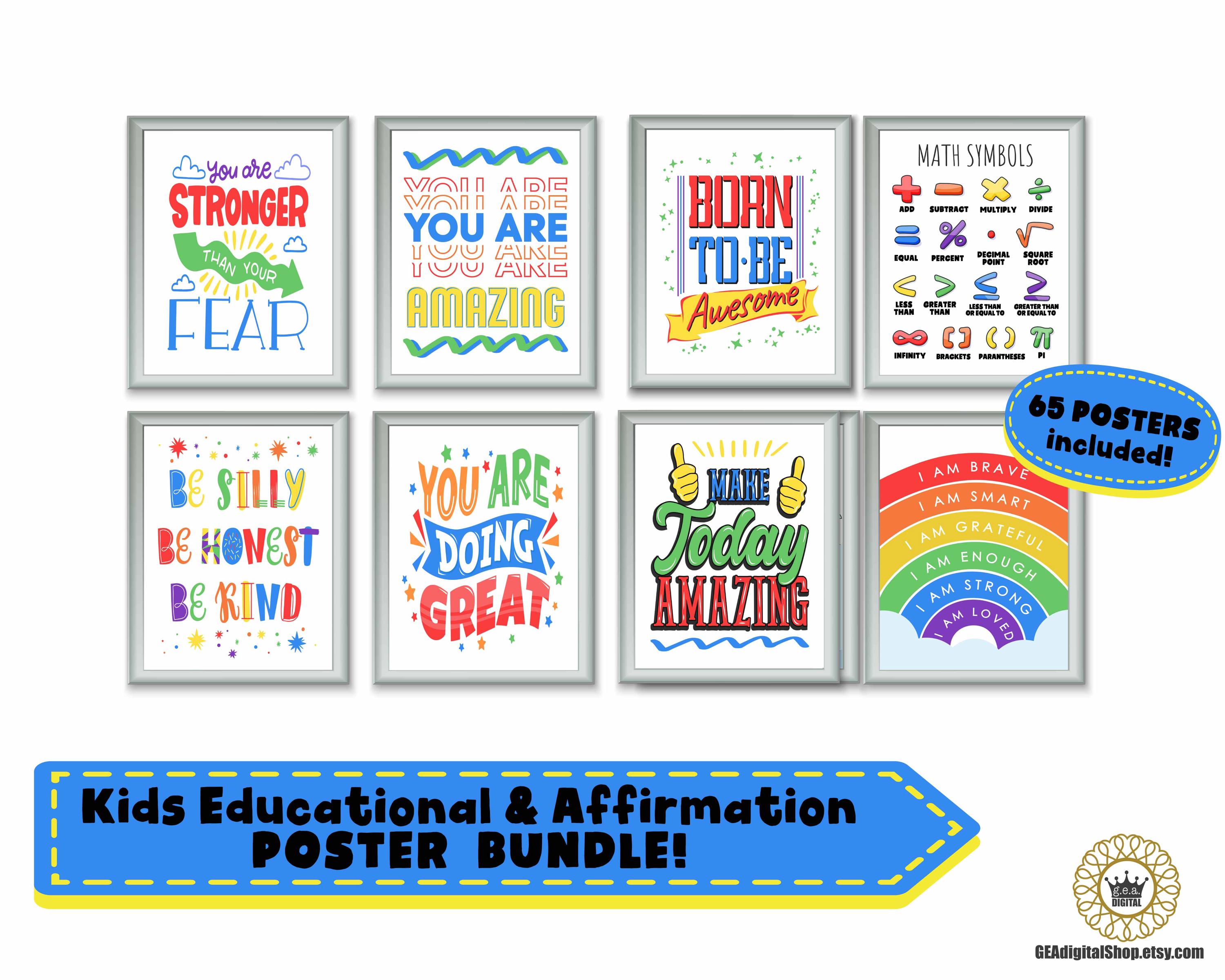 Set of 65 Homeschool Learning Posters, Montessori Kids Educational ...