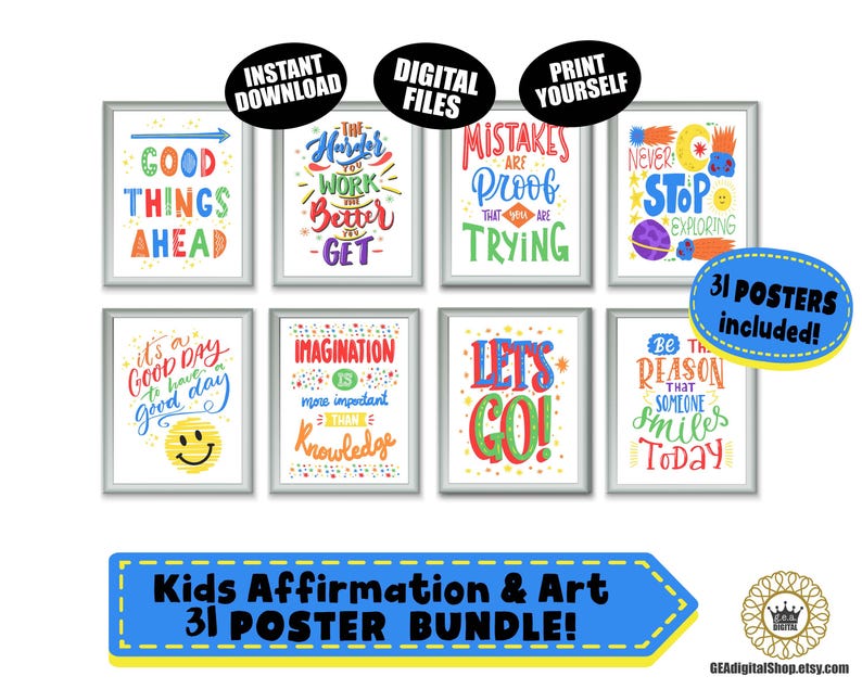 Kids Affirmation Posters Bundle of 31, Homeschool Art Montessori ...