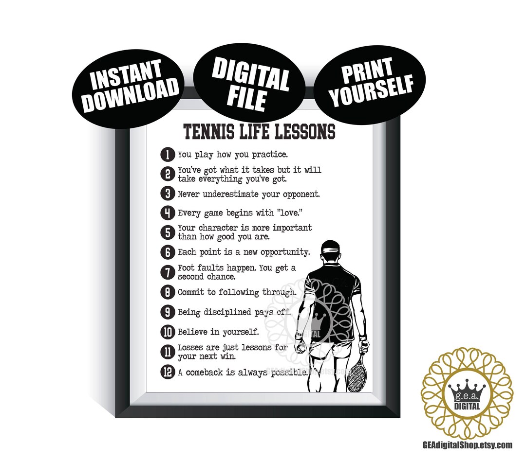 Boys Tennis Life Lessons Poster DIGITAL FILE Motivational Sports Poster ...
