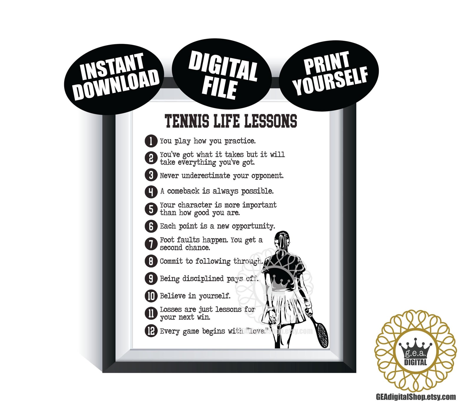 Girls Tennis Life Lessons Poster DIGITAL FILE Motivational Tennis Team ...