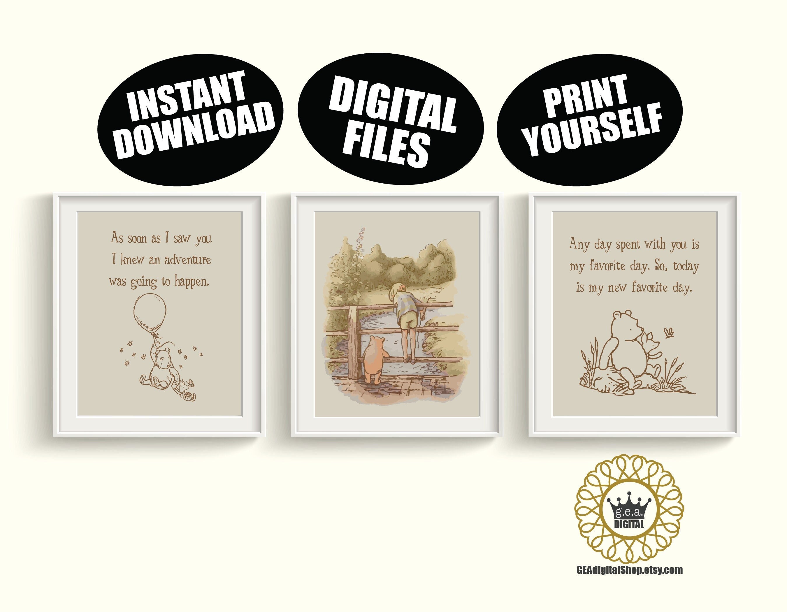 Winnie the Pooh DIGITAL FILES Qty 3 Classic Pooh Gender Neutral Nursery ...