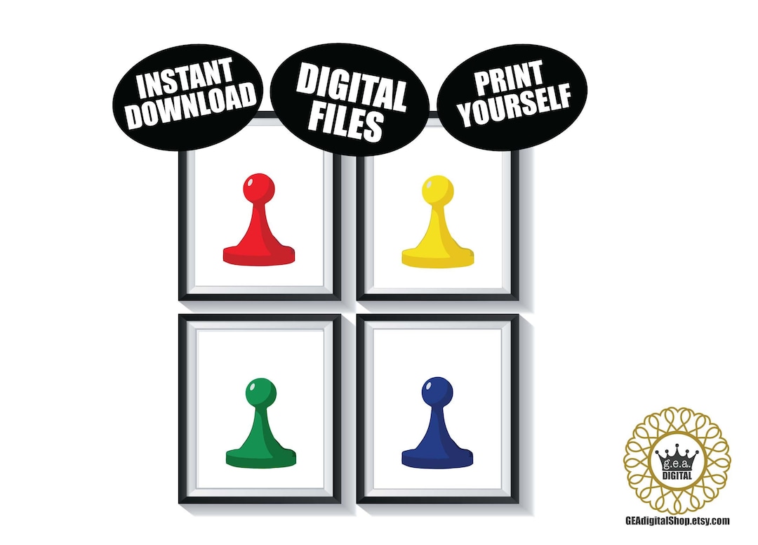 Sorry Board Game Pieces Art DIGITAL FILES Qty 4 Classic Game Room Wall ...