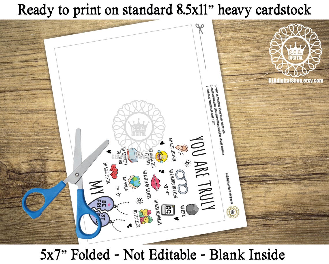 Best Friend Card PRINTABLE Friendship Card for Bestie, Soul Sister ...