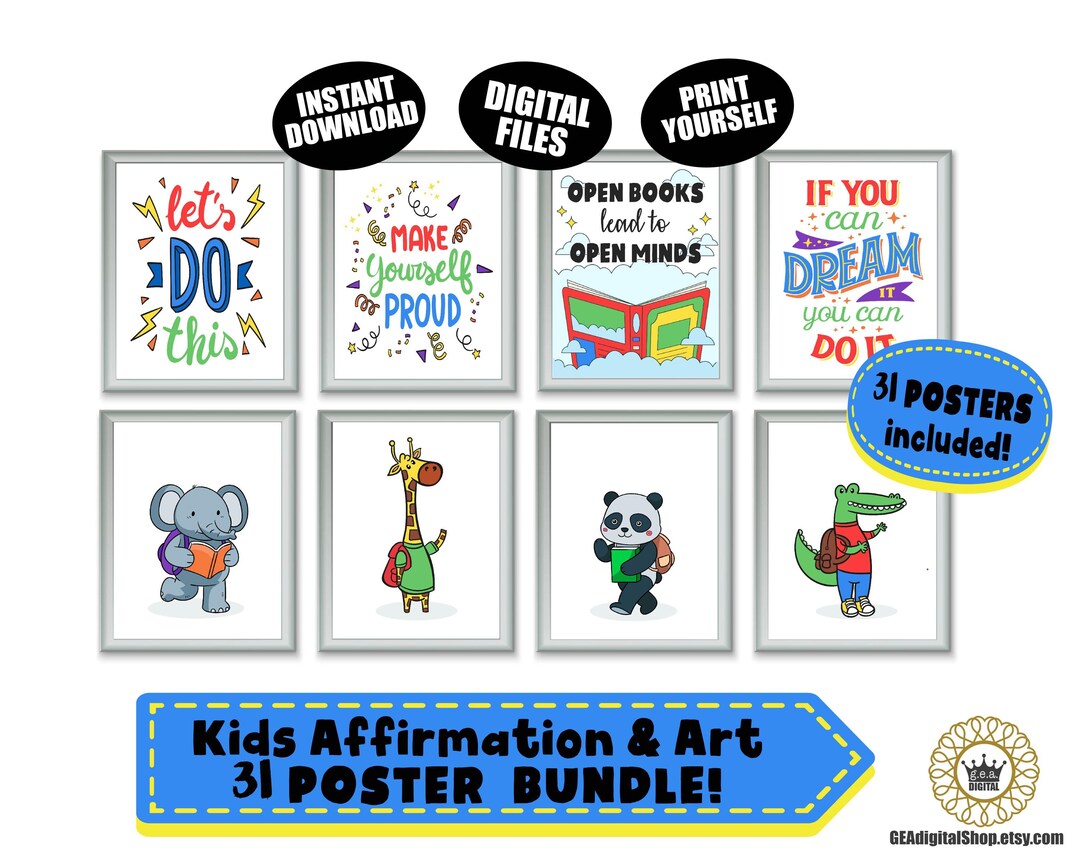Kids Affirmation Posters Bundle of 31, Homeschool Art Montessori ...