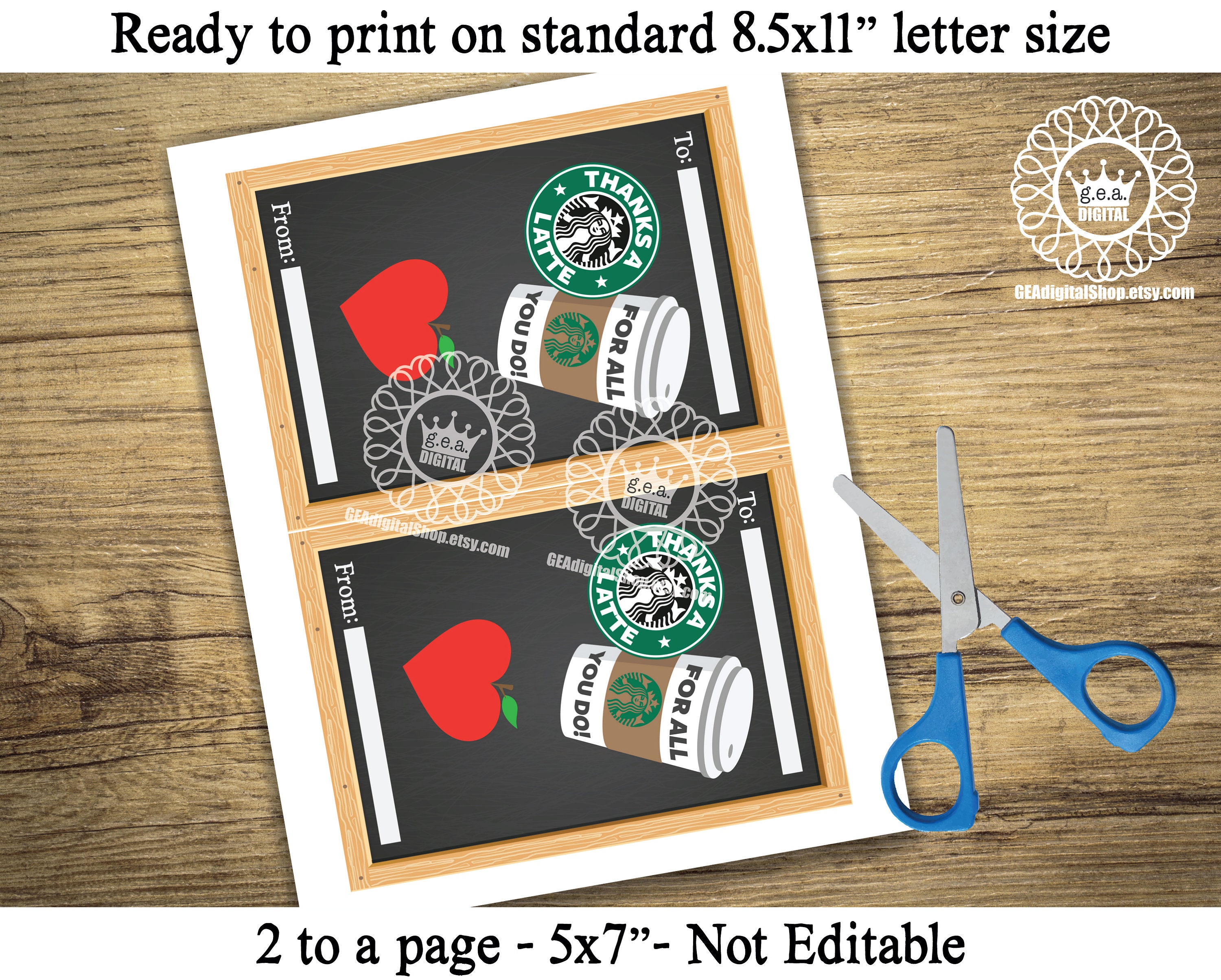 PRINTABLE Teacher Gift Card Holder Appreciation Starbucks Coffee Latte ...