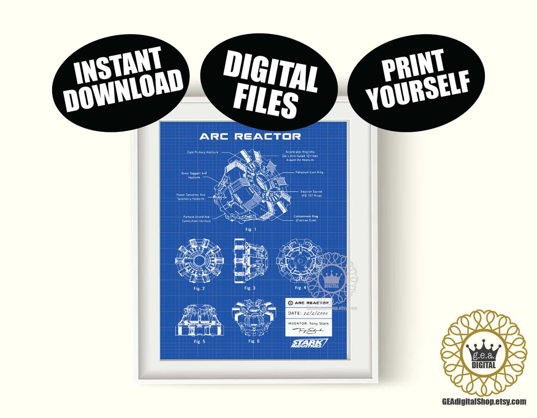 Arc Reactor Blueprint Poster, Arc Reactor Patent Art Print, Printable ...