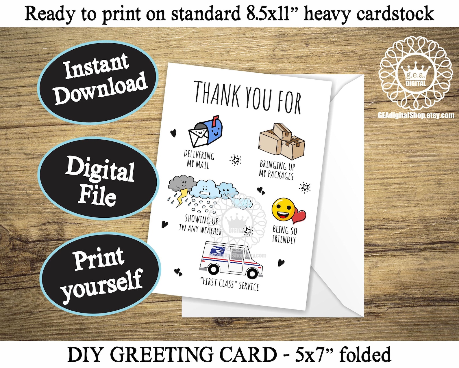 Mail Carrier Thank You Card PRINTABLE, Mailman Thank You Greeting Card ...