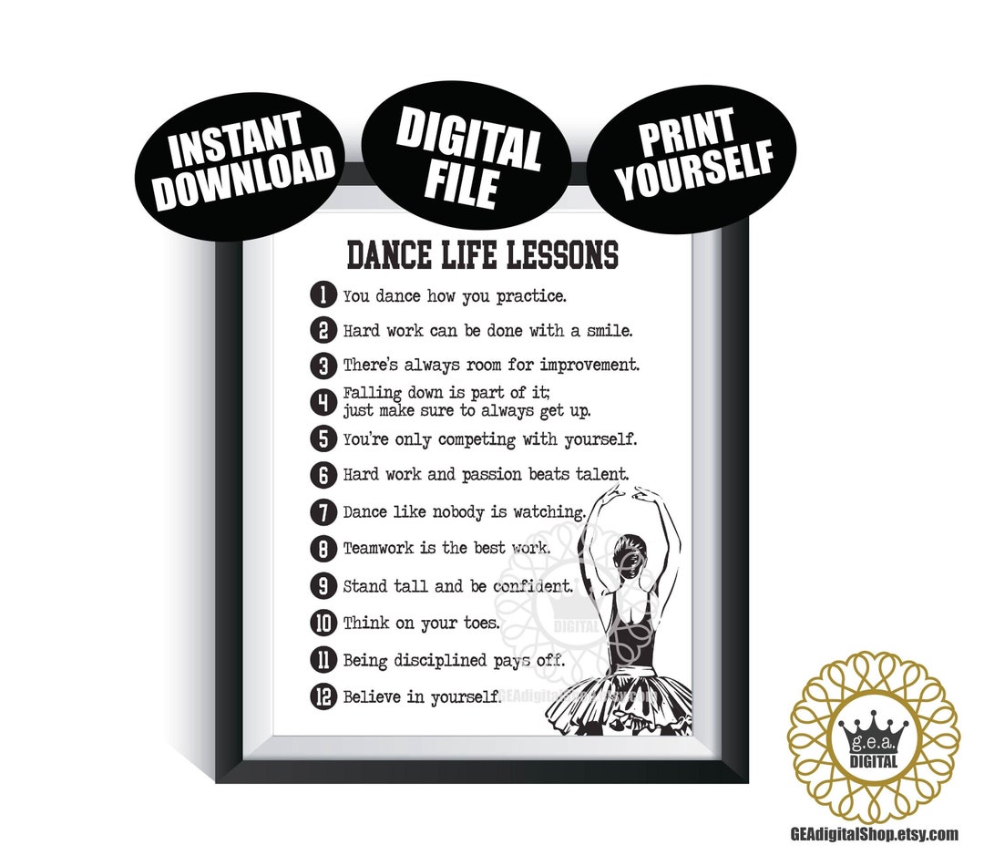 Dance Life Lessons DIGITAL FILE Ballet Dancer Art Poster Dance Team ...