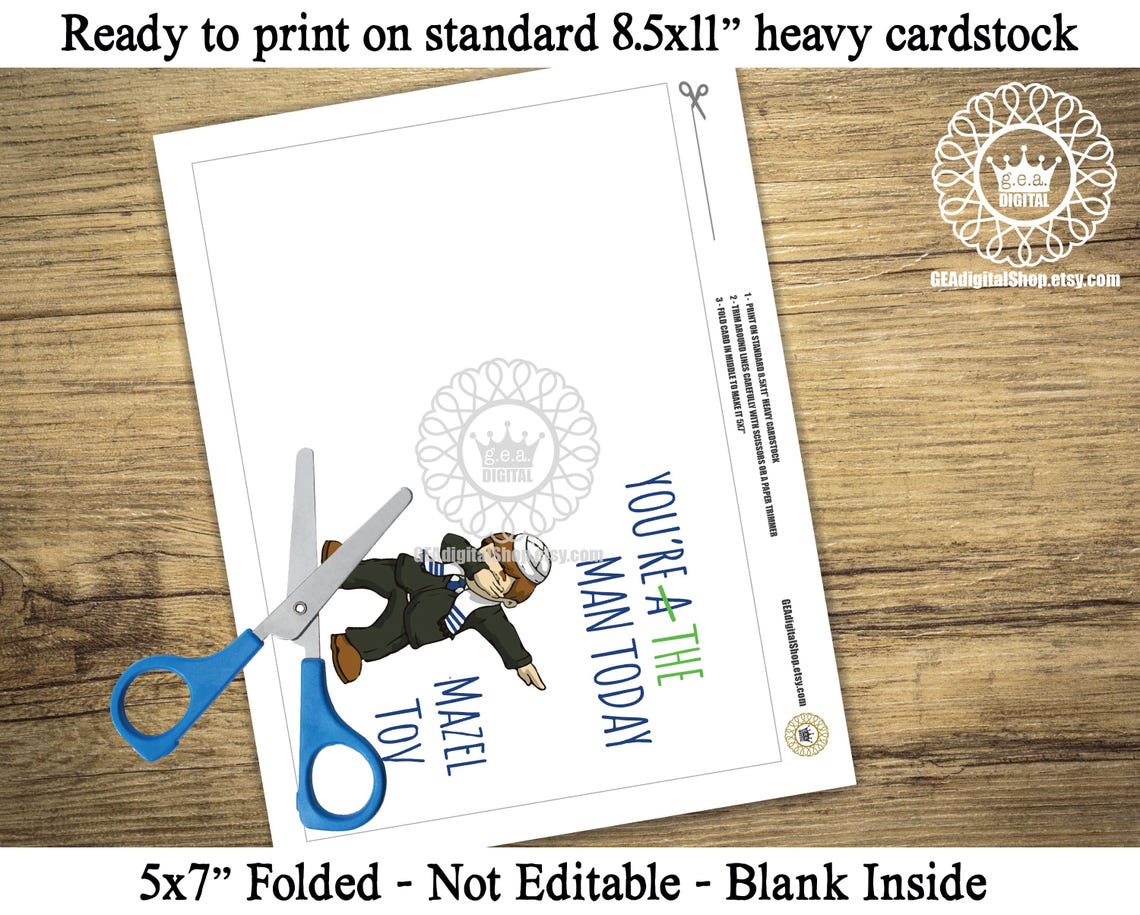 Funny Bar Mitzvah Card PRINTABLE Mazel Tov Greeting Card, 13th Birthday ...
