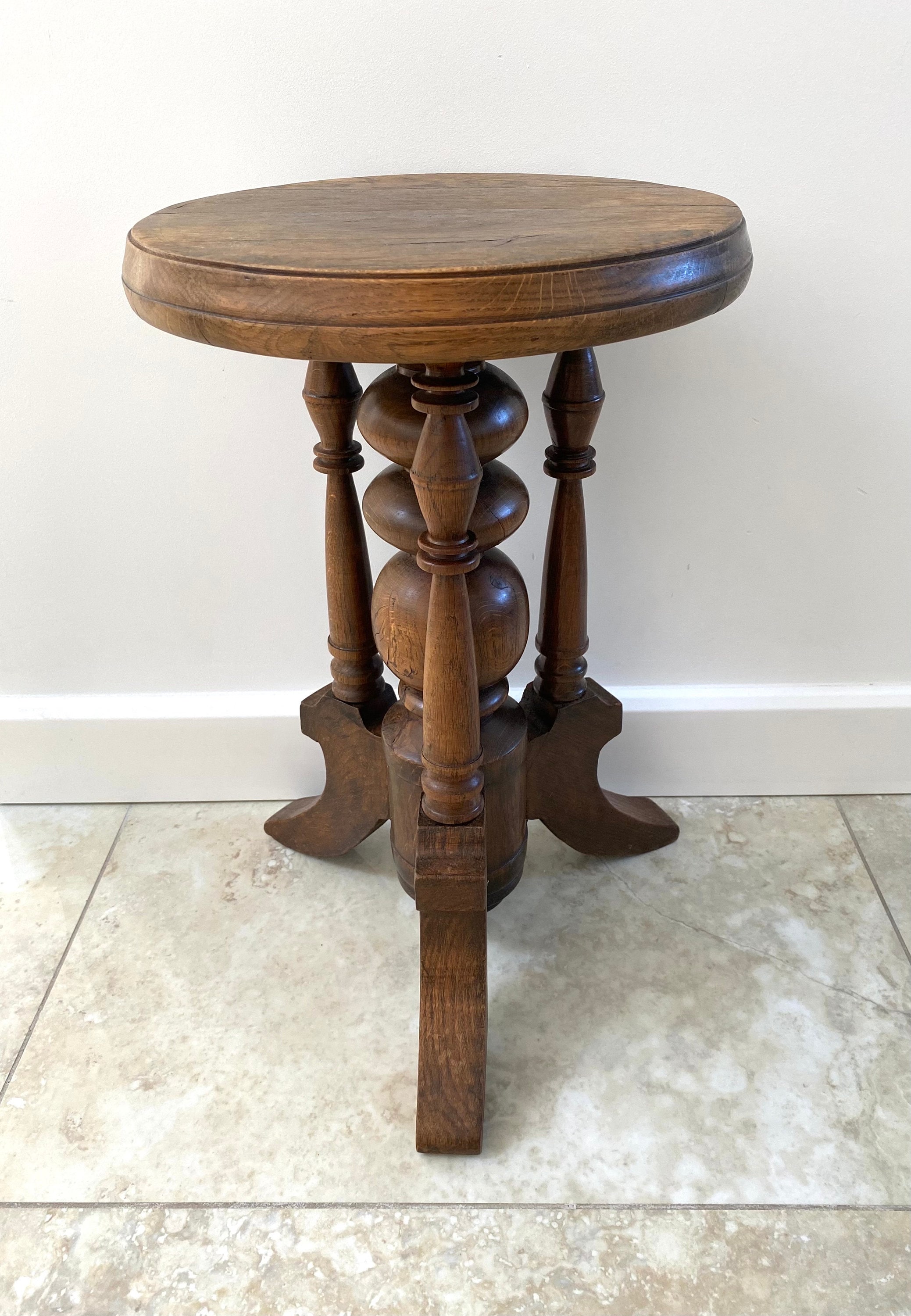 Small Round Solid Wood TABLE/GUERIDON, Small Side Table With Turned ...