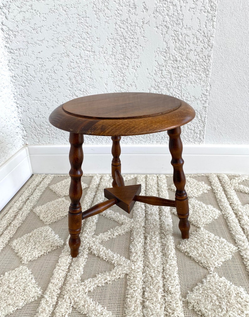 French Tripod Stool in Solid Wood With Twisted Legs Turned - Etsy