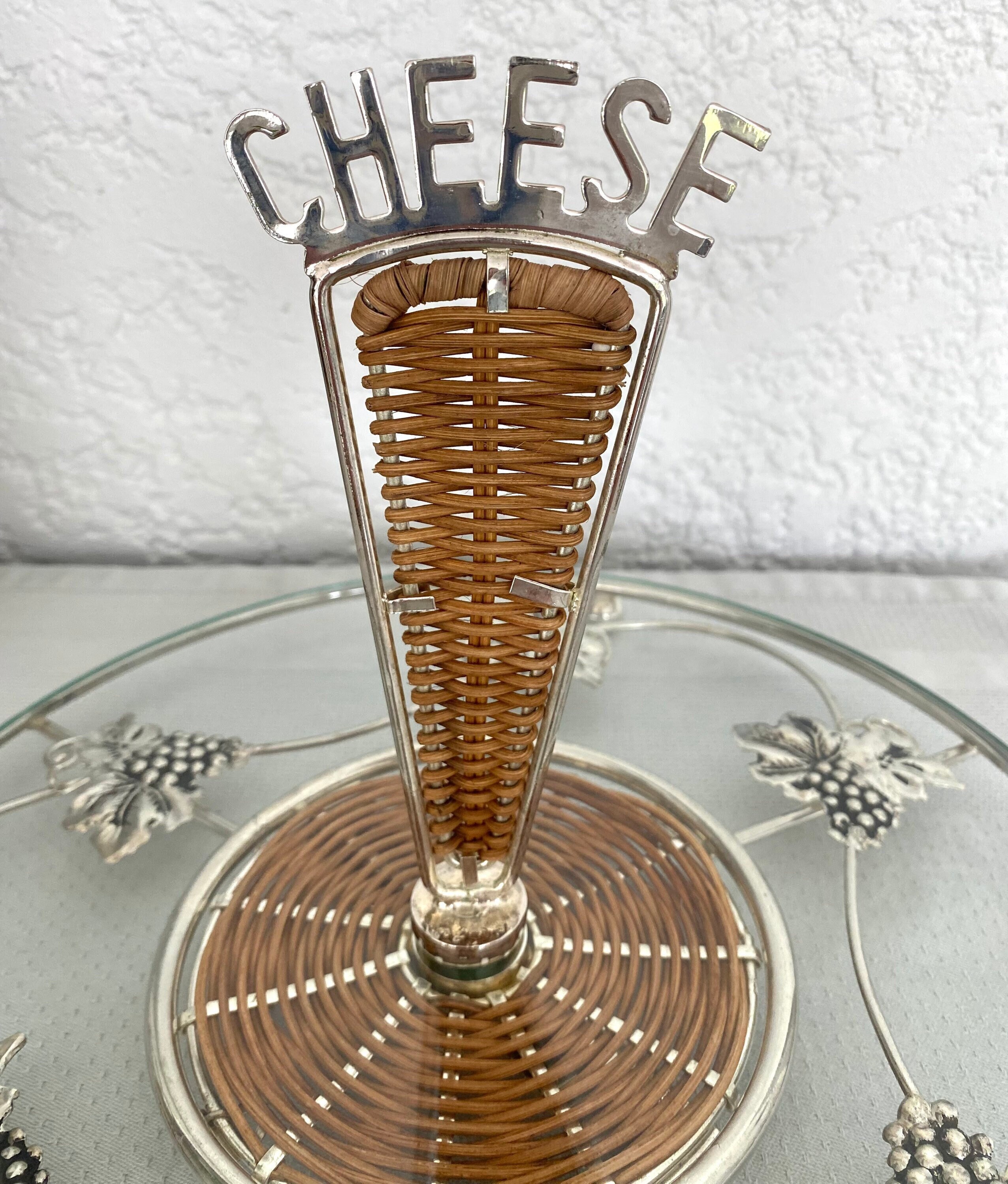 Vintage Cheese Tray in Rattan and Silver Plated Metal Cheese - Etsy
