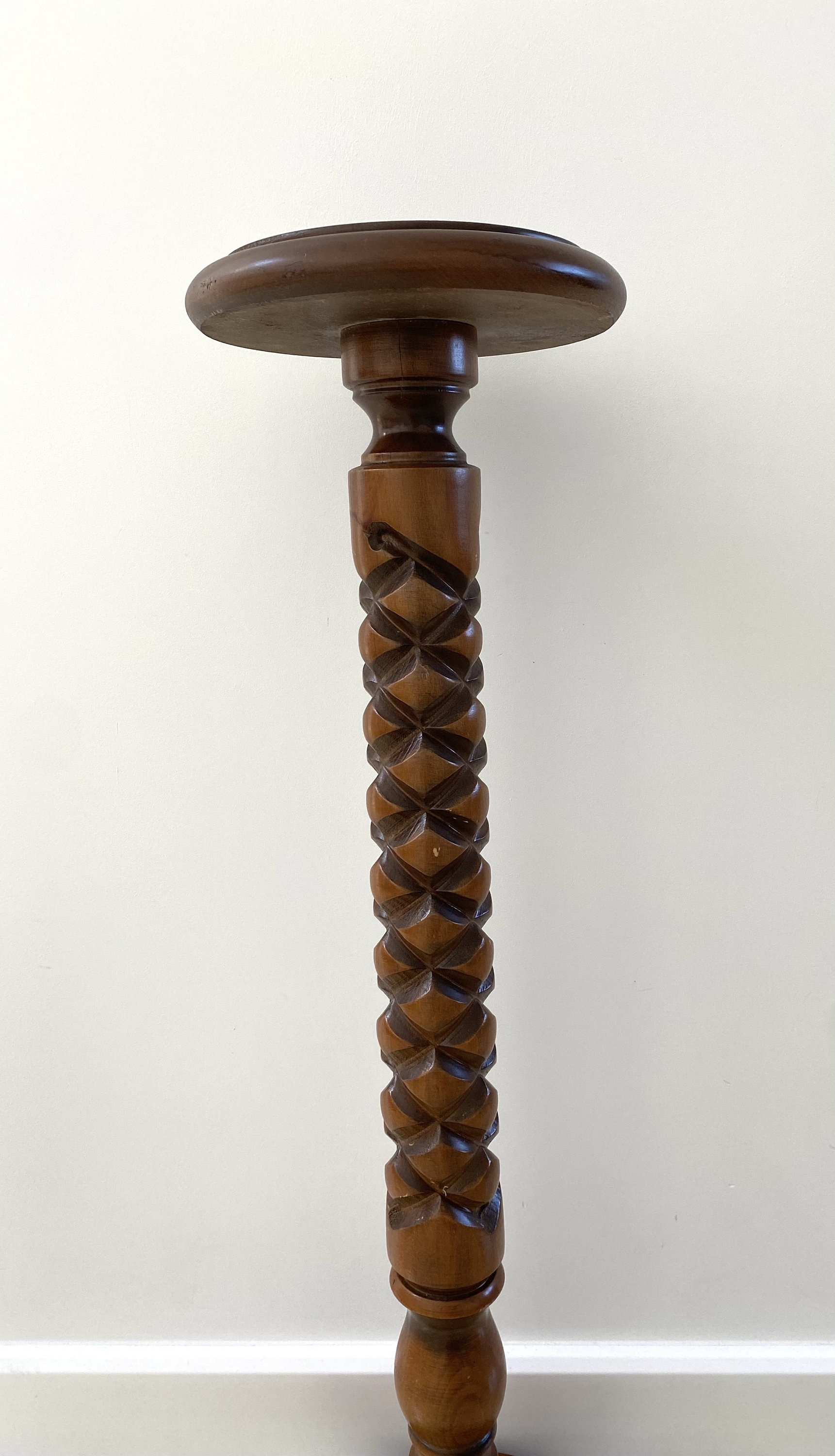 MID CENTURY Large Turned Wood Column Plant Holder, Solid Wood Saddle ...