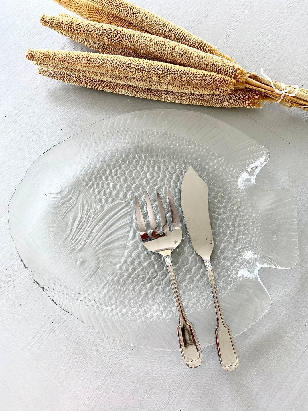 Large Molded Glass Fish Dish, Seafood Serving Platter, Arcoroc Codec ...