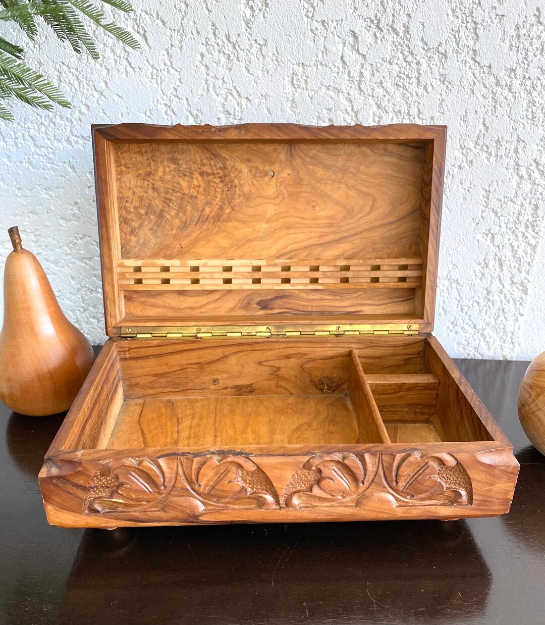 Vintage Olive Wood Cigarette Box, French Vintage Cigarette Box, Wooden ...