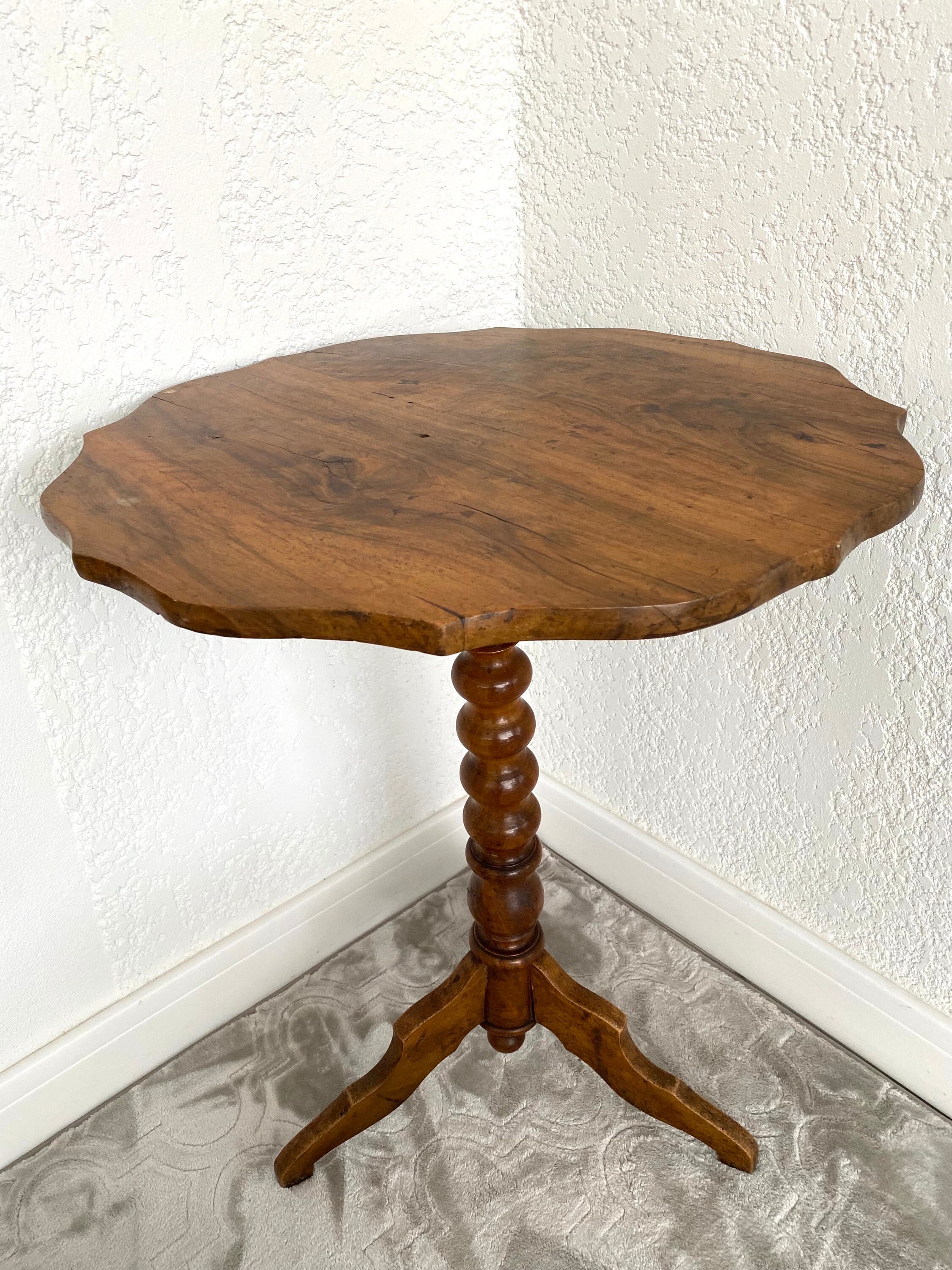 French Pedestal Table/solid Wood Small Round Tripod Table With Drawer, Antique Side Table ...