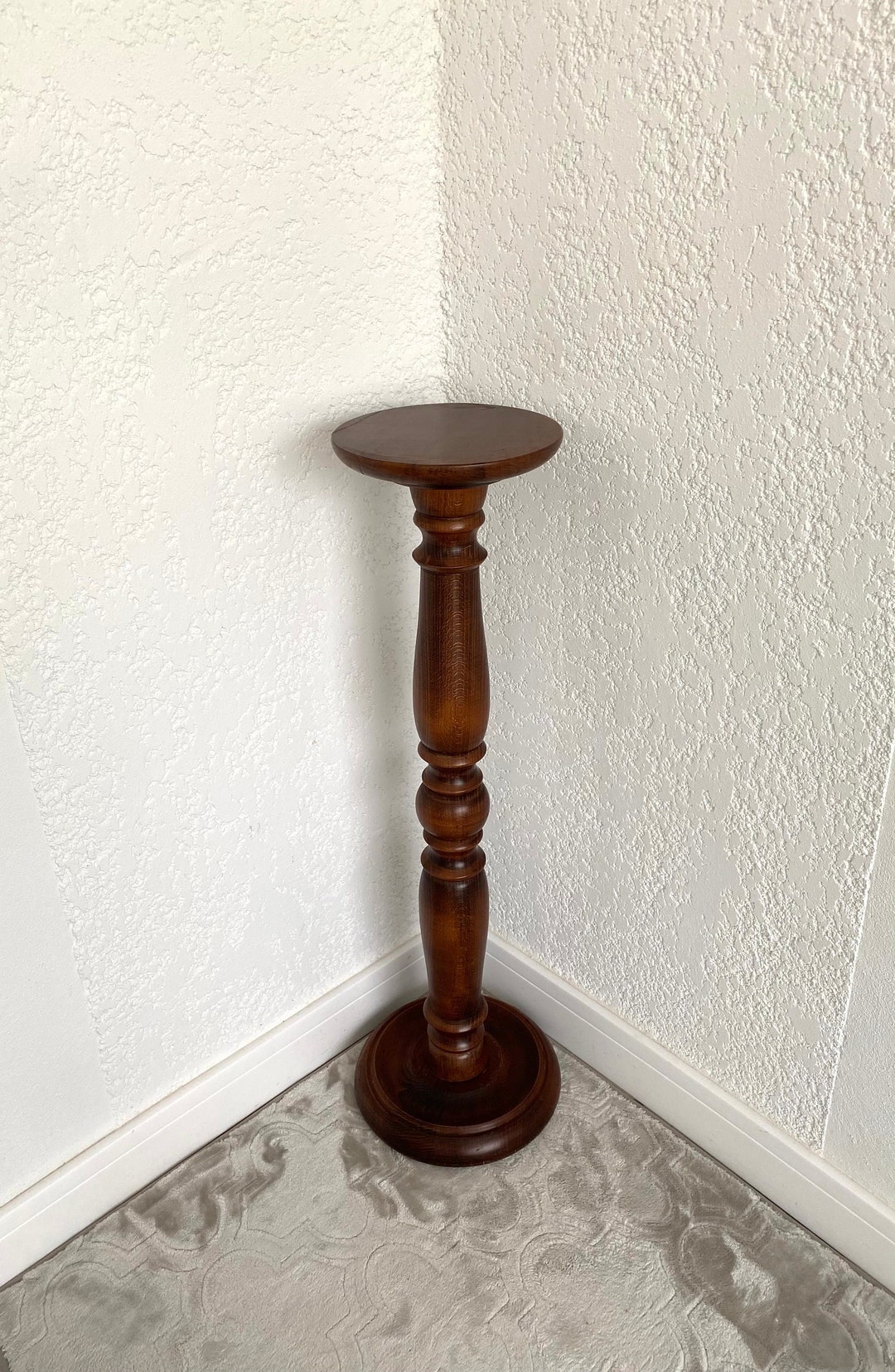 MID- CENTURY Large Turned Wood Plant Stand, Solid Wood Saddle, French ...