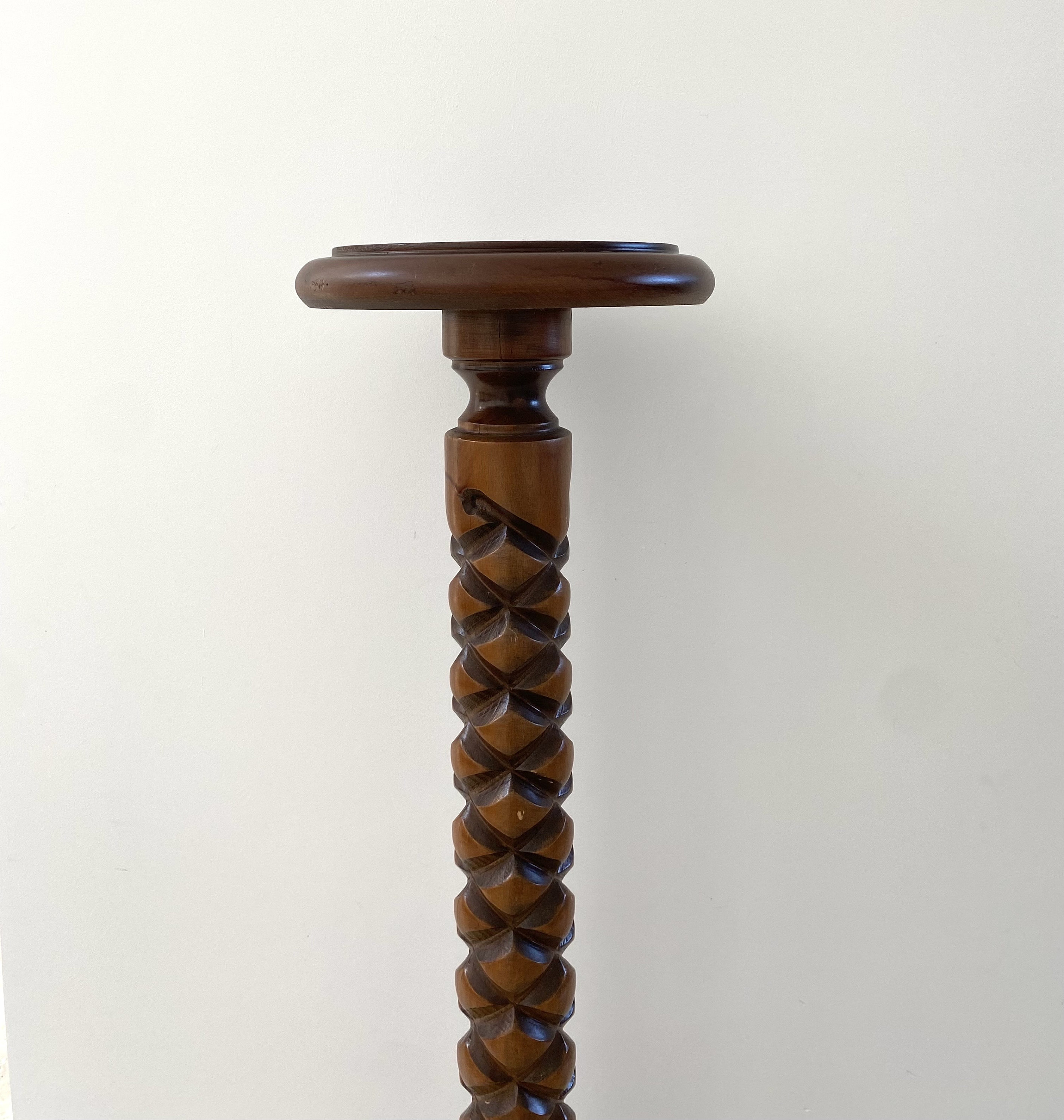 MID CENTURY Large Turned Wood Column Plant Holder, Solid Wood Saddle ...