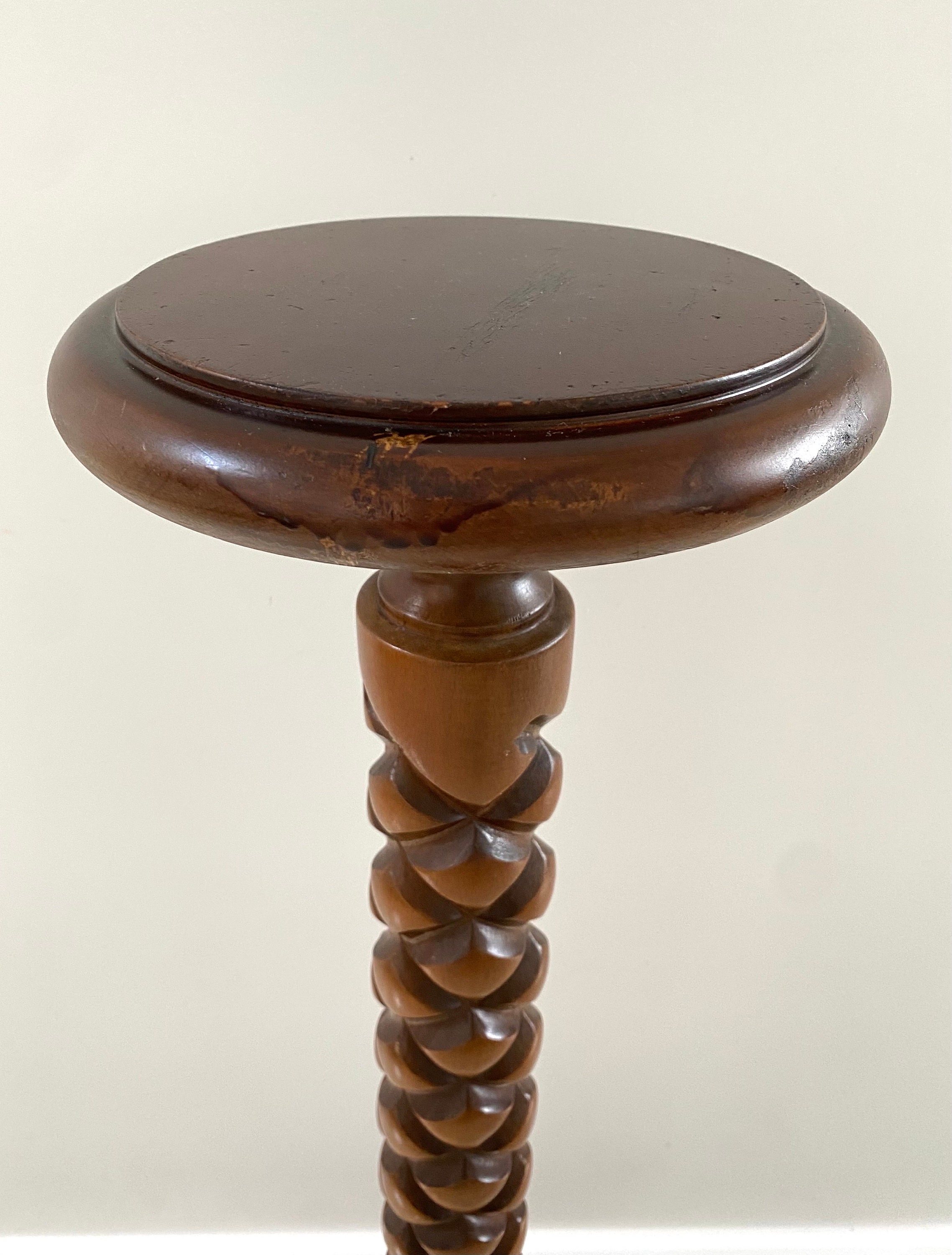 MID CENTURY Large Turned Wood Column Plant Holder, Solid Wood Saddle ...