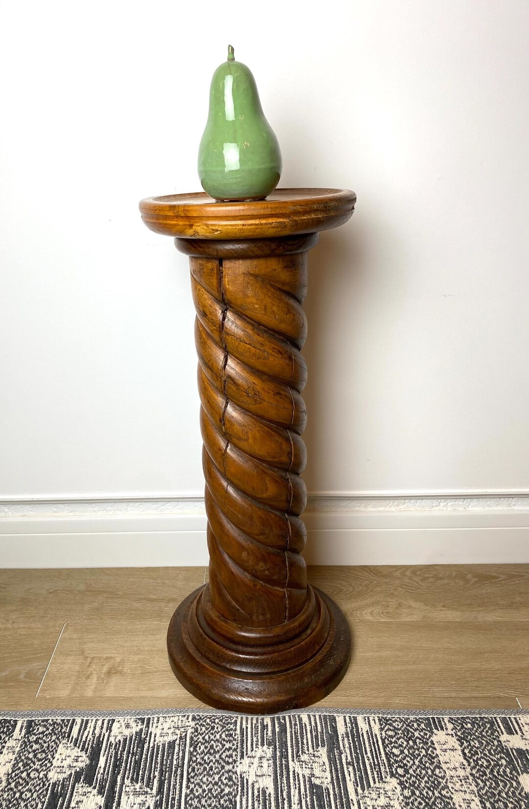 Twisted Column, Turned Wood Column Plant Holder, Solid Wood Saddle ...