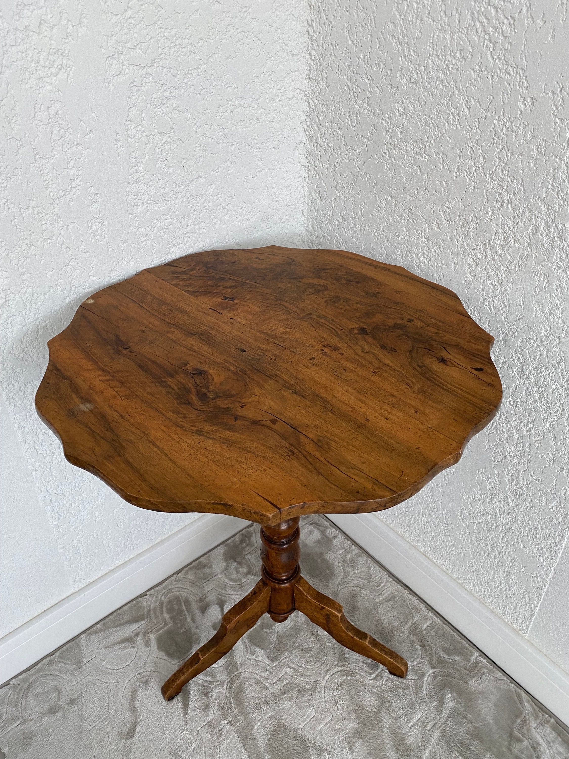 French Pedestal Table/solid Wood Small Round Tripod Table With Drawer, Antique Side Table ...