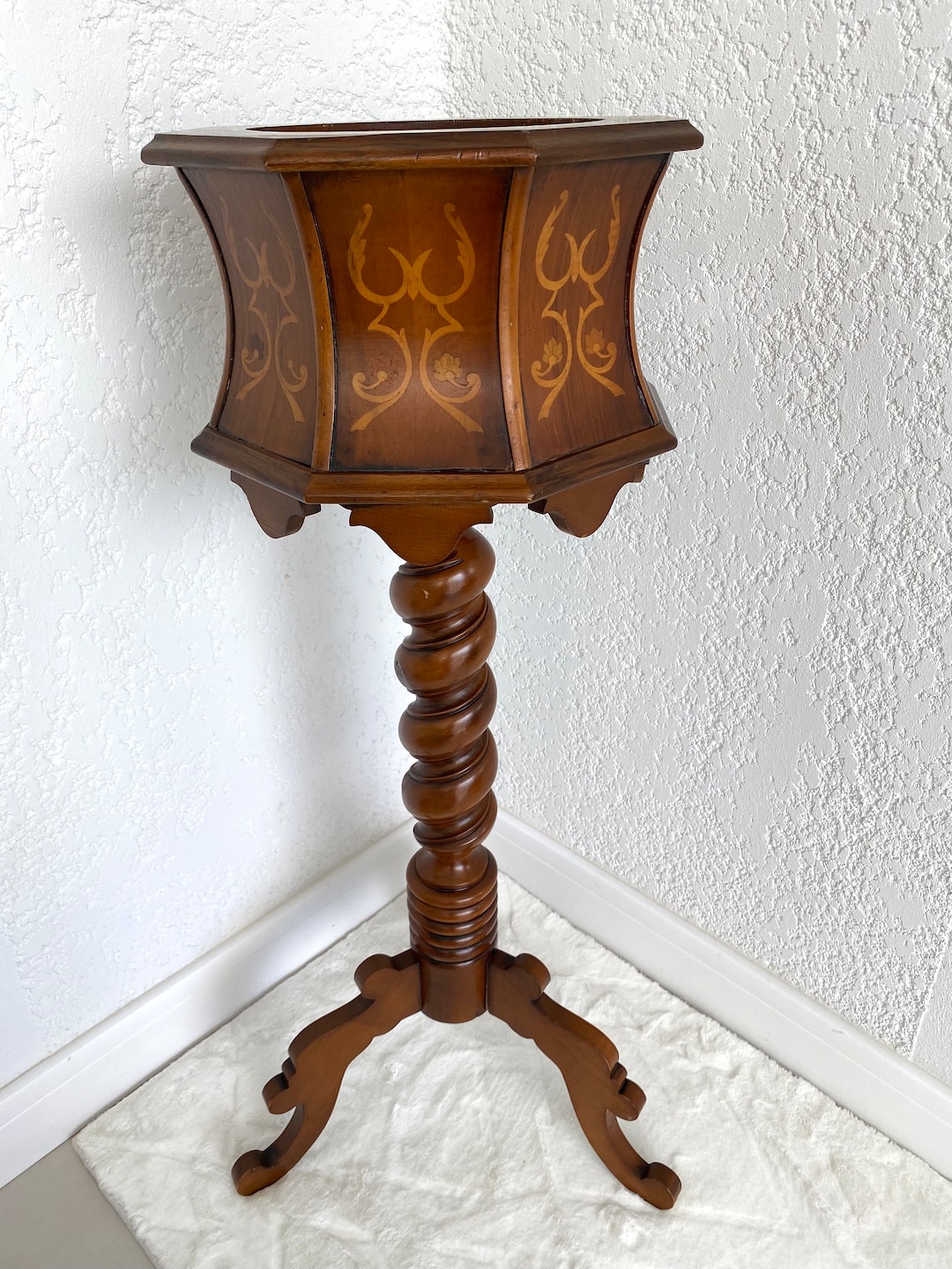 MID- CENTURY Turned Wood Column Plant Holder, Solid Wood Saddle, French ...