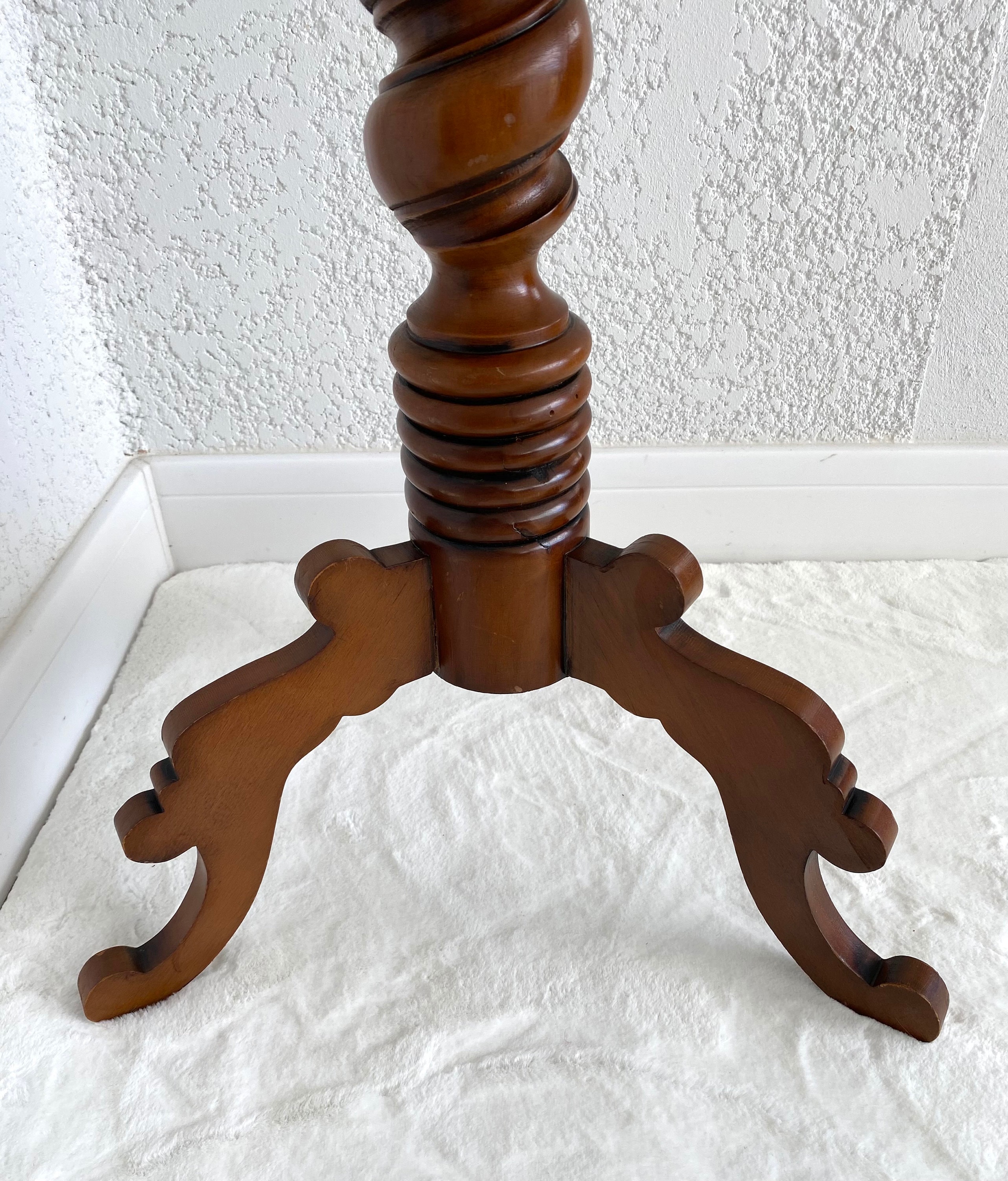 MID CENTURY Turned Wood Column Plant Holder, Solid Wood Saddle, French ...